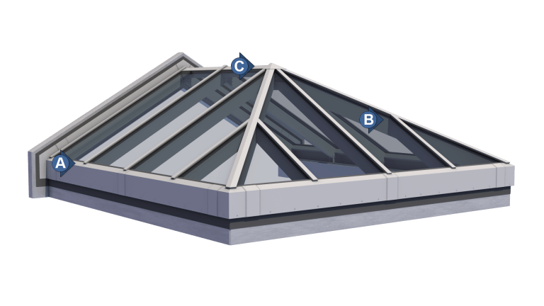 Double Pitch Skylight with Hipped End by Acurlite Structural Skylights Inc